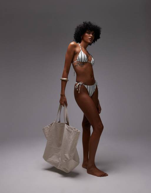 ARKET Mix & Match triangle tie bikini top and tanga bottoms in off white and black stripe | ASOS