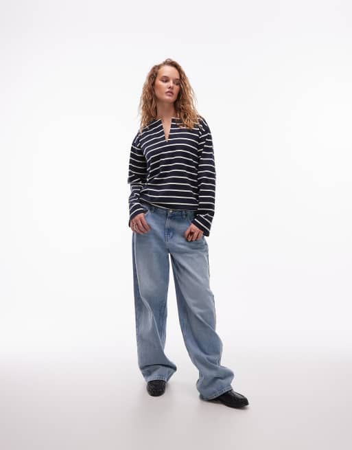ARKET oversized long sleeve jersey t-shirt with open v neck and side ...