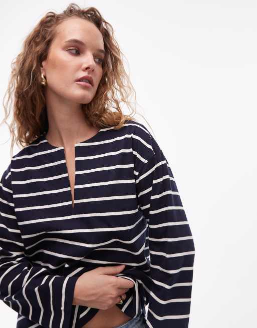 ARKET oversized long sleeve jersey t-shirt with open v neck and side ...