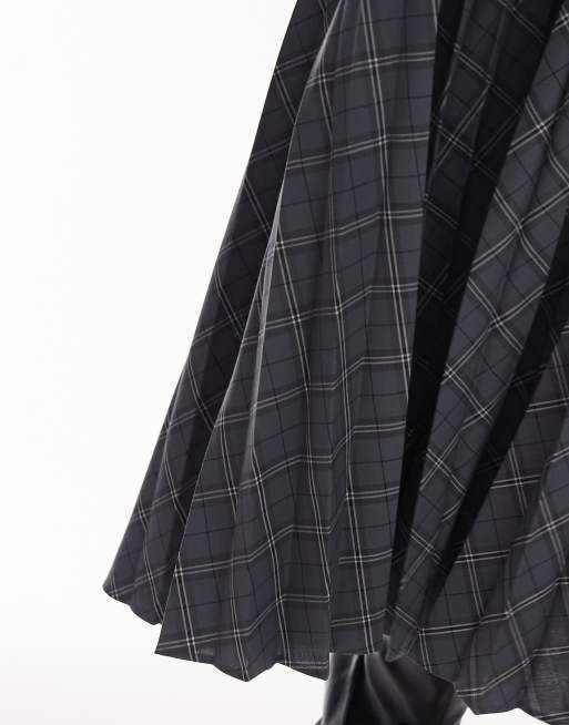 ARKET pleated volume midi skirt in gray plaid | ASOS