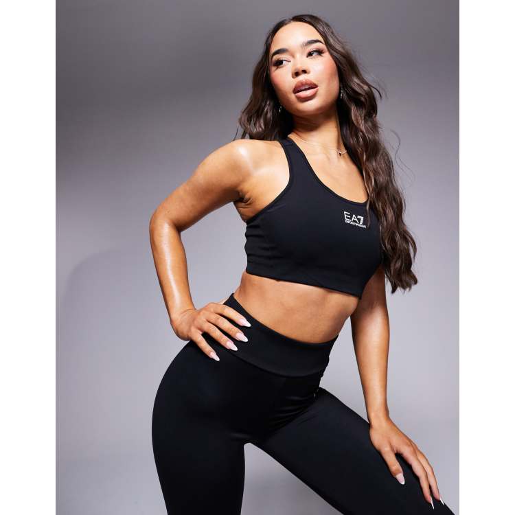 Armani EA7 Brassiere de sport d ensemble avec logo au centre Noir ASOS