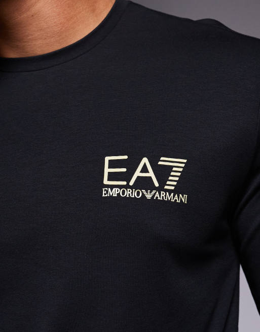 Armani EA7 gold label small logo long sleeve t-shirt in black | ASOS