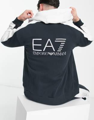 Armani EA7 stripe hooded track jacket in navy | ASOS