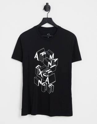 Armani Exchange 3D block text logo print t-shirt in black | ASOS
