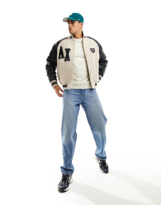 Armani Exchange Bomber a logo Beige clair et noir