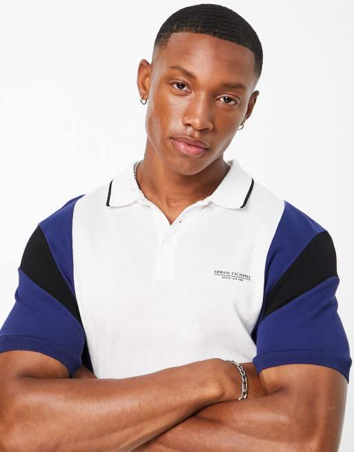 Armani Exchange colour block polo in navy | ASOS