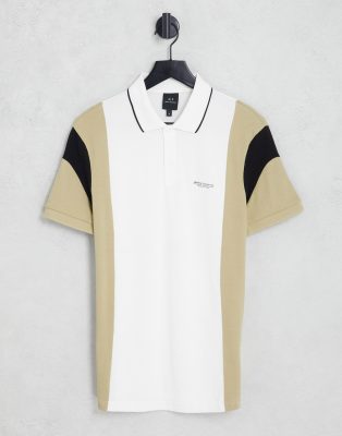 Armani Exchange colour block polo in stone | ASOS