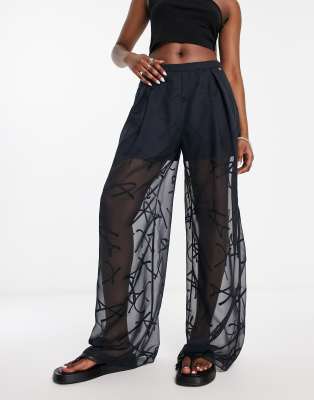 Armani Exchange - Doorschijnende broek met wijde pijpen in zwart | ASOS