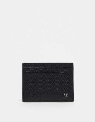 Armani Exchange logo embossed leather credit card holder in black | ASOS