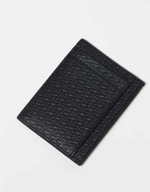 Armani Exchange logo embossed leather credit card holder in black | ASOS