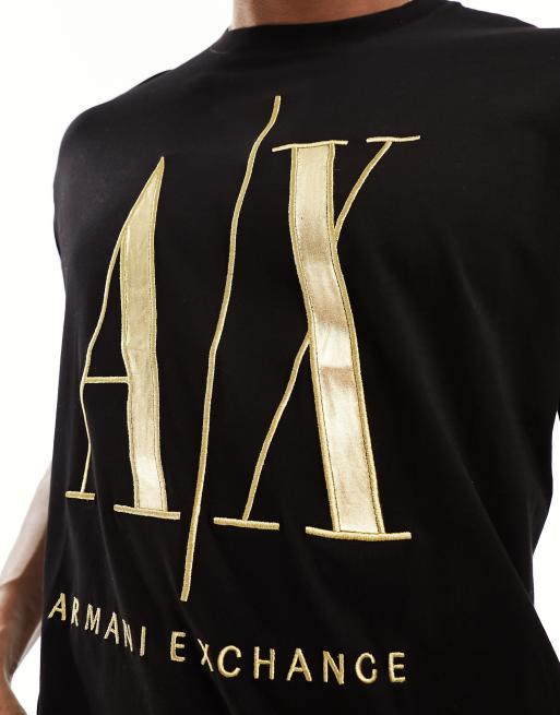 Armani Exchange T shirt a grand logo dore Noir ASOS