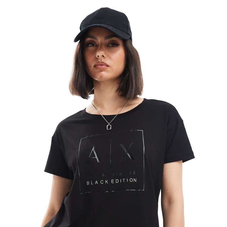 Armani Exchange T shirt avec logo brillant Noir ASOS