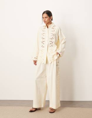 ARRANGE embroidered cutwork shacket and pants set in ecru | ASOS