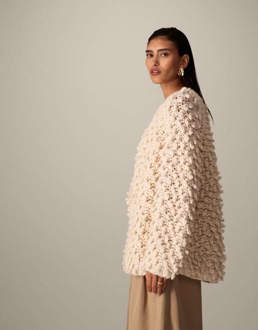 ARRANGE pure wool hand knit ultimate loop fringe jumper in cream | ASOS