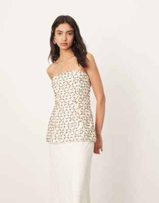 ARRANGE - Robe bandeau longue hybride avec ornements géométriques - Ivoire et doré | ASOS