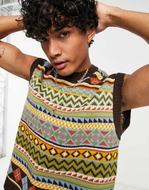 Asod Design Shrunken Tank With Fairisle Print In Brown Asos