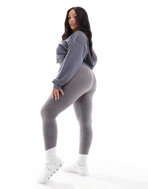 Asos 4505 Curve Icon Legging De Sport Côtelé Sans Coutures Gris