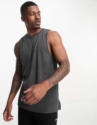 ASOS 4505 drop armhole tank top in mesh with sweat wicking in charcoal ...