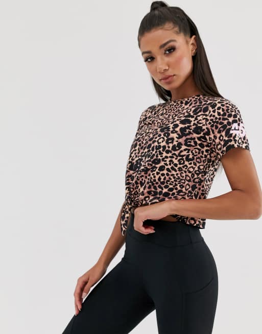 Asos 4505 Knot Front Tee In Leopard Asos