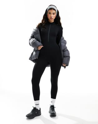 ASOS 4505 seamless rib long sleeve all in one with zip front in black ...