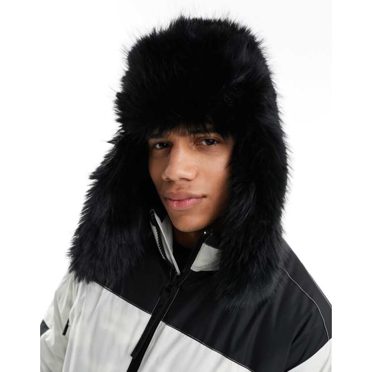 ASOS 4505 Ski faux fur trapper hat in black