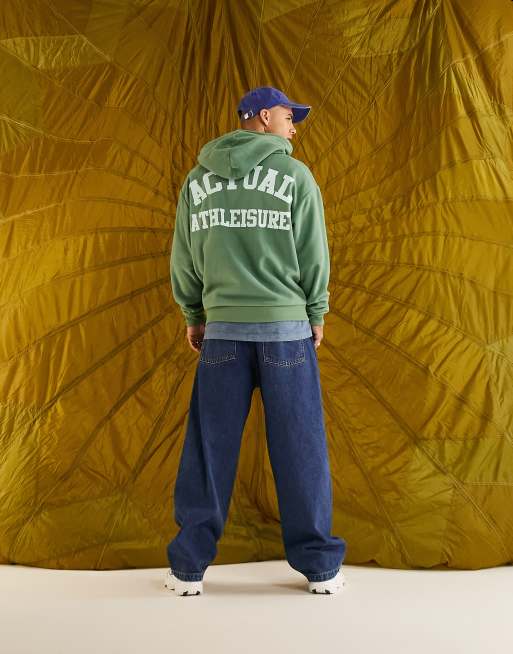 ASOS Actual hoodie in polar fleece with back logo print in green | ASOS