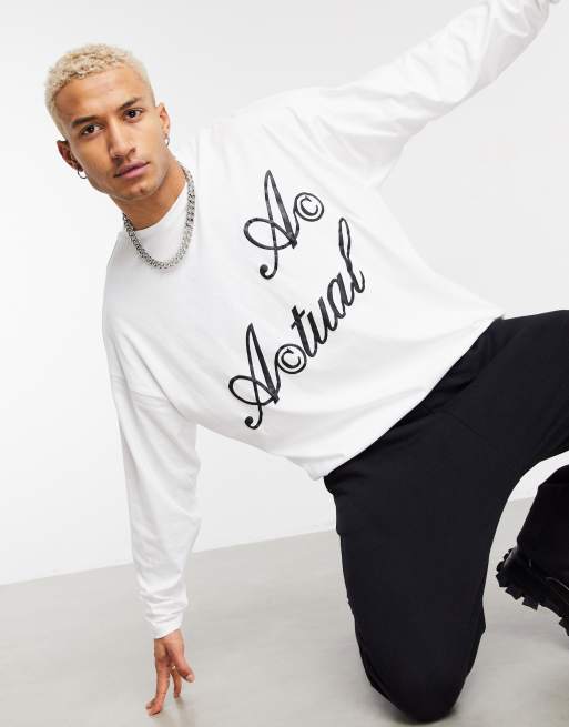 Asos Actual Langärmliges Oversize T Shirt Mit Logo In Weiß Asos