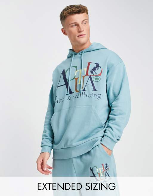 ASOS Actual oversized hoodie with 'health & wellbeing' front logo print in light blue - part of ...