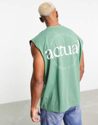 ASOS Actual oversized singlet with circle logo back print in green | ASOS