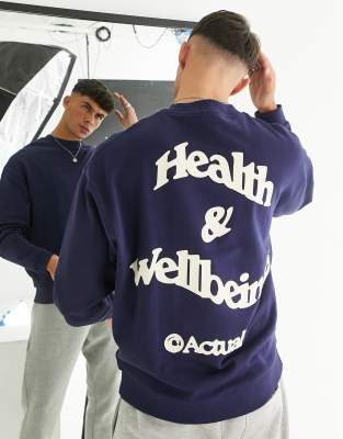 ASOS Actual oversized sweatshirt with health and wellbeing logo back ...