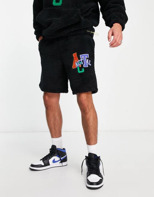 ASOS Actual relaxed teddy borg short with logo applique in black - part of a set | ASOS