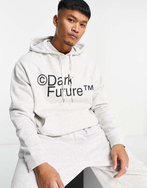 Asos Dark Future Co Ord Oversized Hoodie With Chest Logo Print In White
