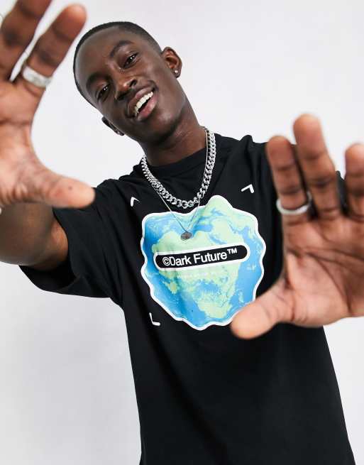 Asos Dark Future Co Ord Oversized T Shirt In Black With Planet Earth 3d