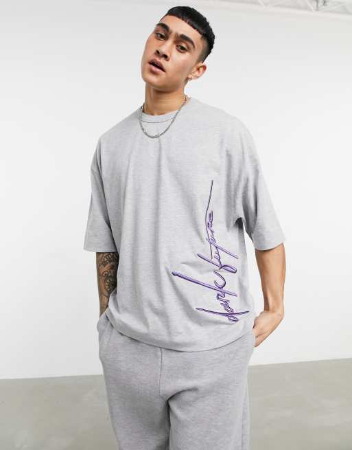 Asos Dark Future Co Ord Oversized T Shirt Wtih Logo Embroidery In Grey