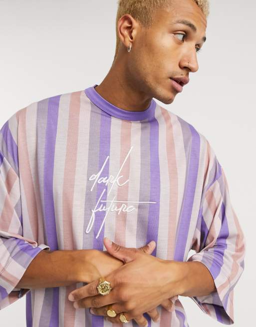 Asos Dark Future Co Ord Oversized Vertical Stripe T Shirt With Logo