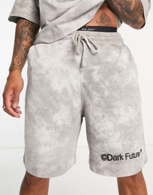 Asos Dark Future Co Ord Relaxed Shorts With Logo Print In Brown Wash Asos