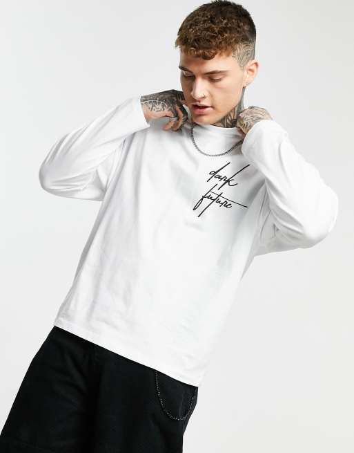 Asos Dark Future Langärmliges Oversize Shirt Mit Logo In Weiß Asos