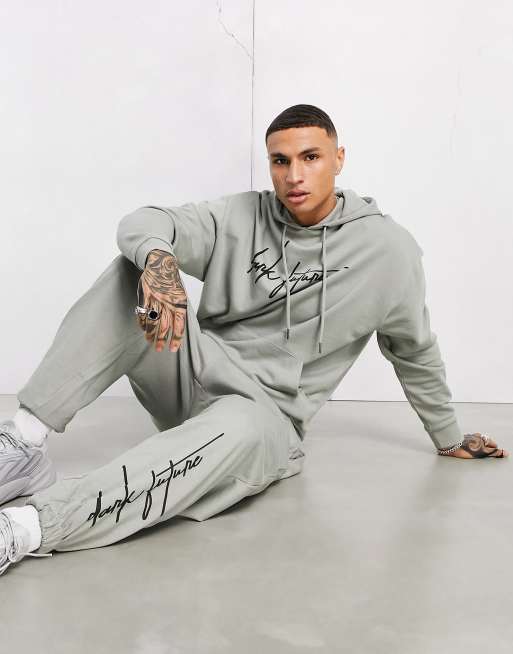 Asos Dark Future Oversize Jogginghose In Grau Mit Logoprint Asos