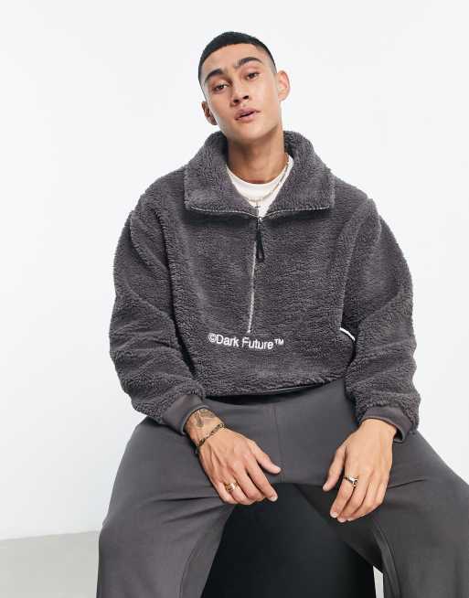 Asos Dark Future Oversize Sweatshirt Aus Teddystoff In Dunkelgrau