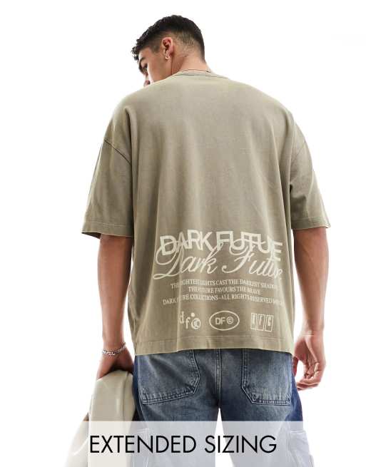 Asos Dark Future Oversize T Shirt In Brauner Waschung Mit Rückenprint