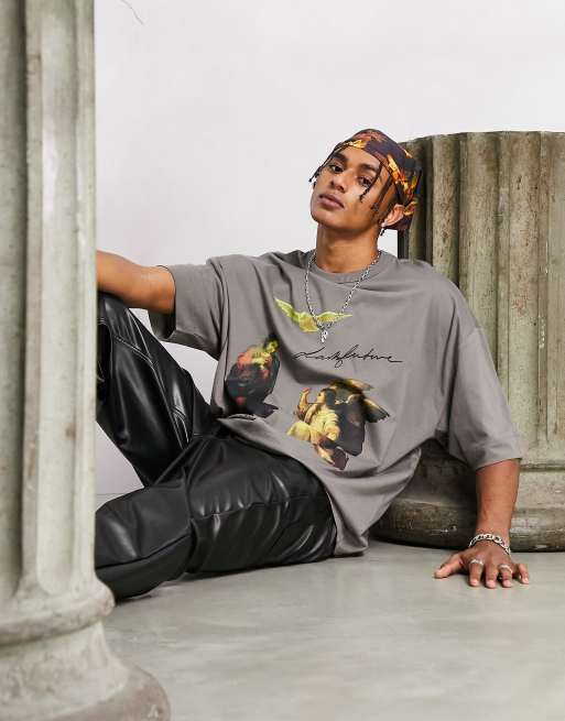 Asos Dark Future Oversize T Shirt In Dunkelgrau Mit Grafikprint Auf