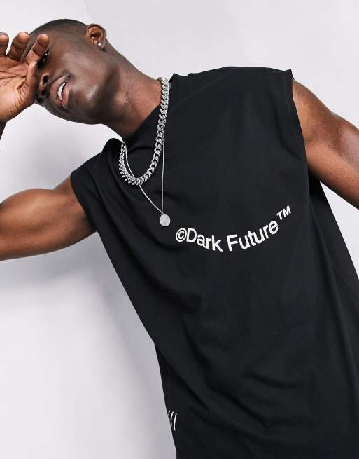 Asos Dark Future Oversized Sleeveless T Shirt In Black With Planet