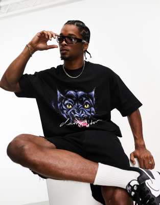 ASOS Dark Future oversized t-shirt in black with jaguar front print | ASOS