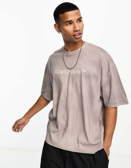 ASOS Dark Future oversized T-shirt in gray wash with front print | ASOS