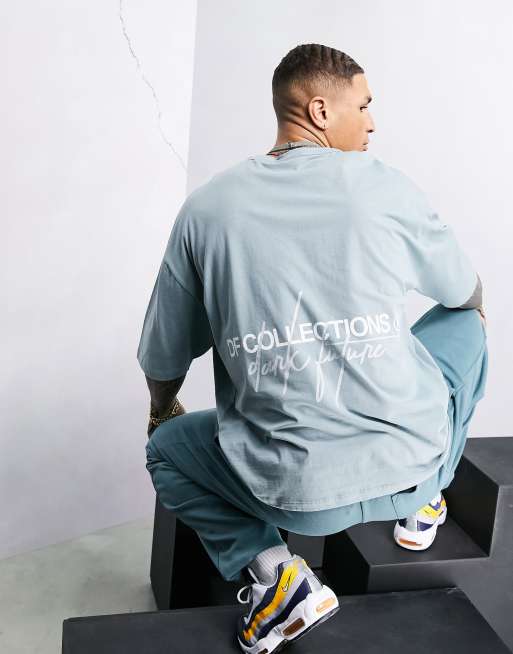 Asos Dark Future Oversized T Shirt In Lead Grey With Back Logo Print Asos