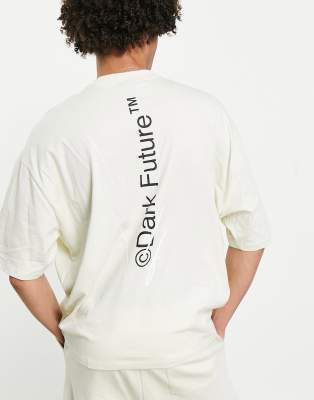 ASOS Dark Future oversized t-shirt with back logo spine print in bone white | ASOS