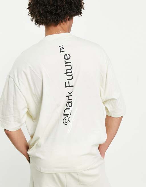 ASOS Dark Future oversized t-shirt with back logo spine print in bone ...