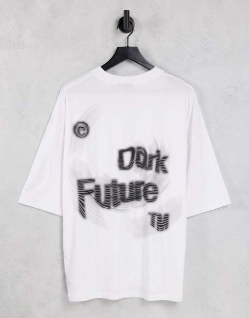 ASOS Dark Future oversized t-shirt with warped logo print in white | ASOS