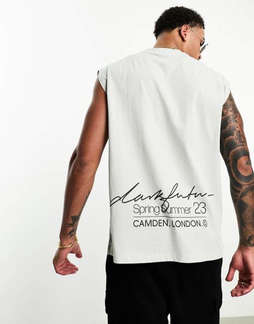 Asos Dark Future Oversized Vest In Grey With Text Back Print Asos