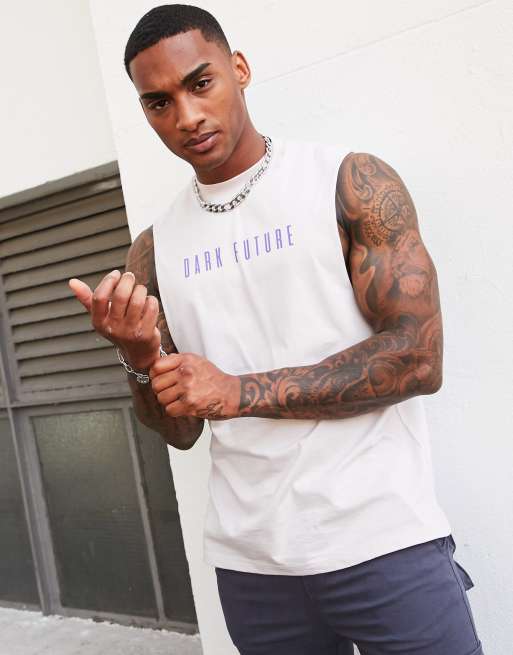 Asos Dark Future Relaxed Sleeveless T Shirt In Ecru Asos